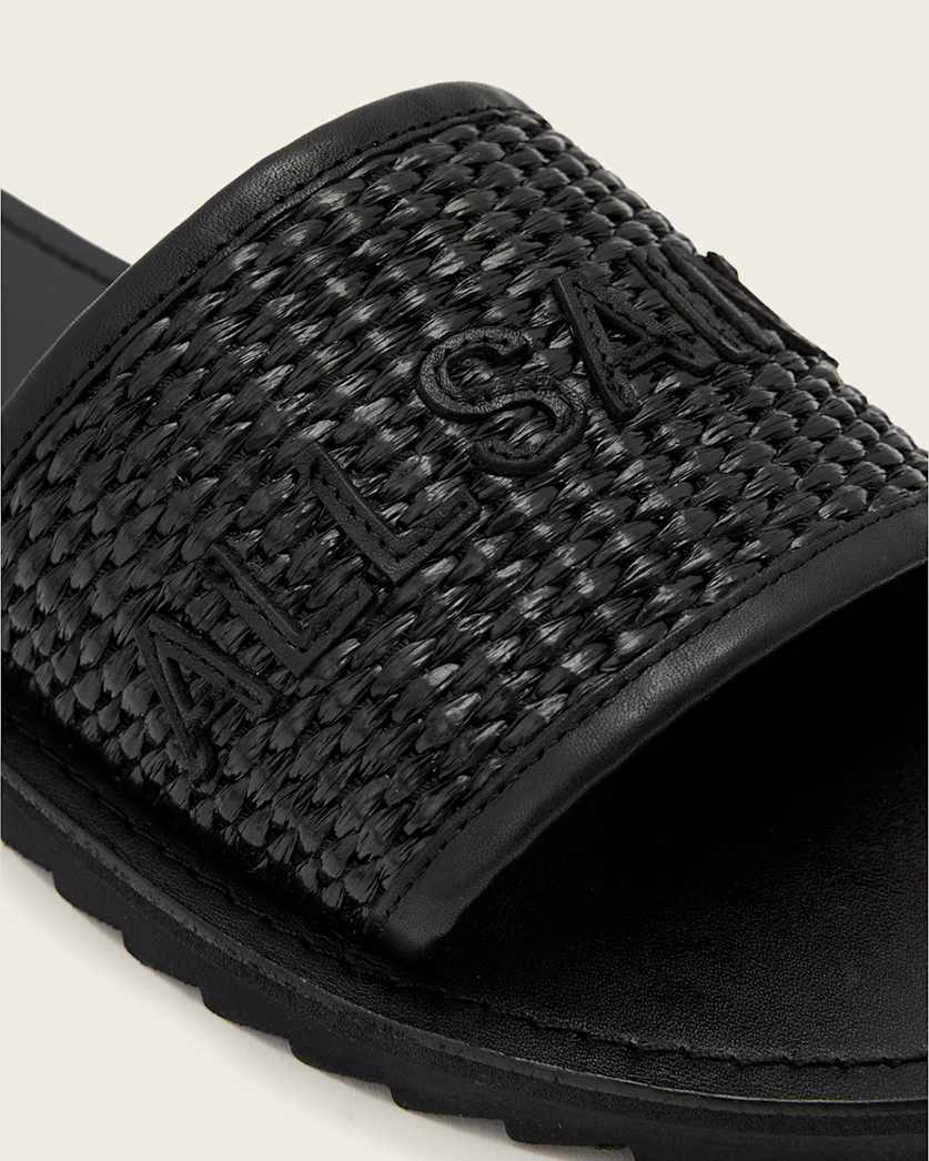 Hoxton Single Strap Sliders Black/Black | ALLSAINTS